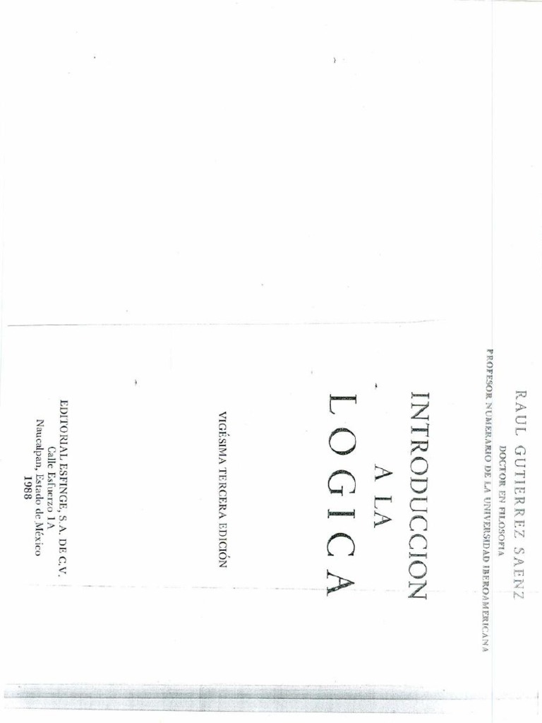 Introduccion A La Lógica Raul Gutierrez Saenz | PDF