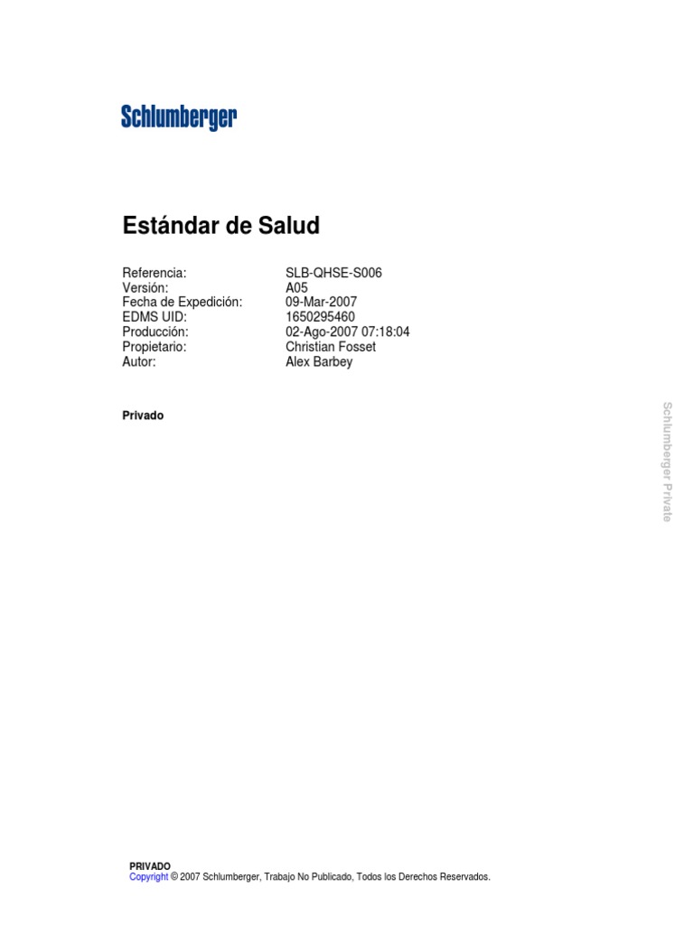 SLB-QHSE-S006 Estandar de Salud | PDF | Seguridad y salud ocupacional ...
