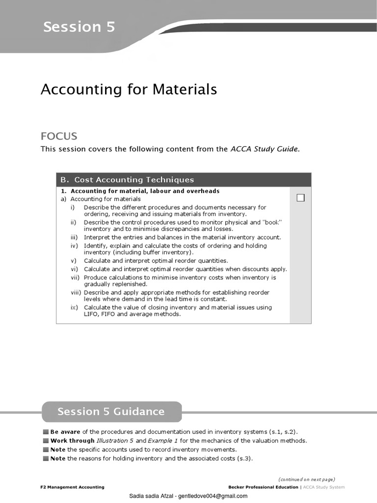 F2-05 Accounting For Materials | Download Free PDF | Inventory | Economies