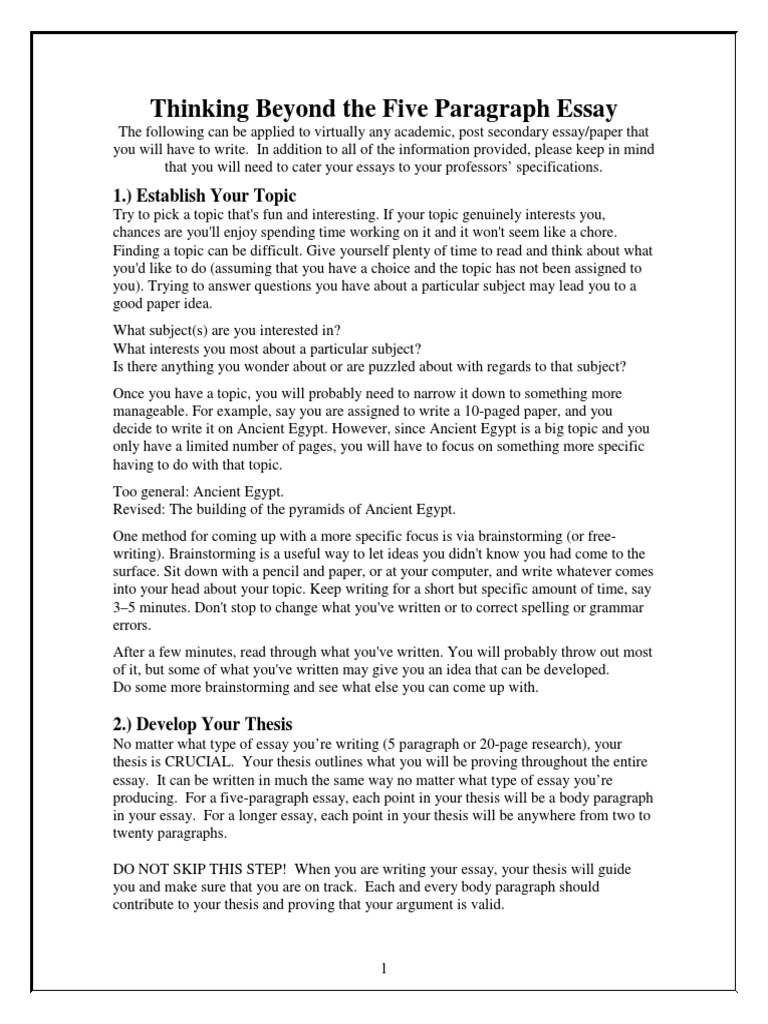 Thinking Beyond The Five Paragraph Essay | PDF | Note (Typography) | Books