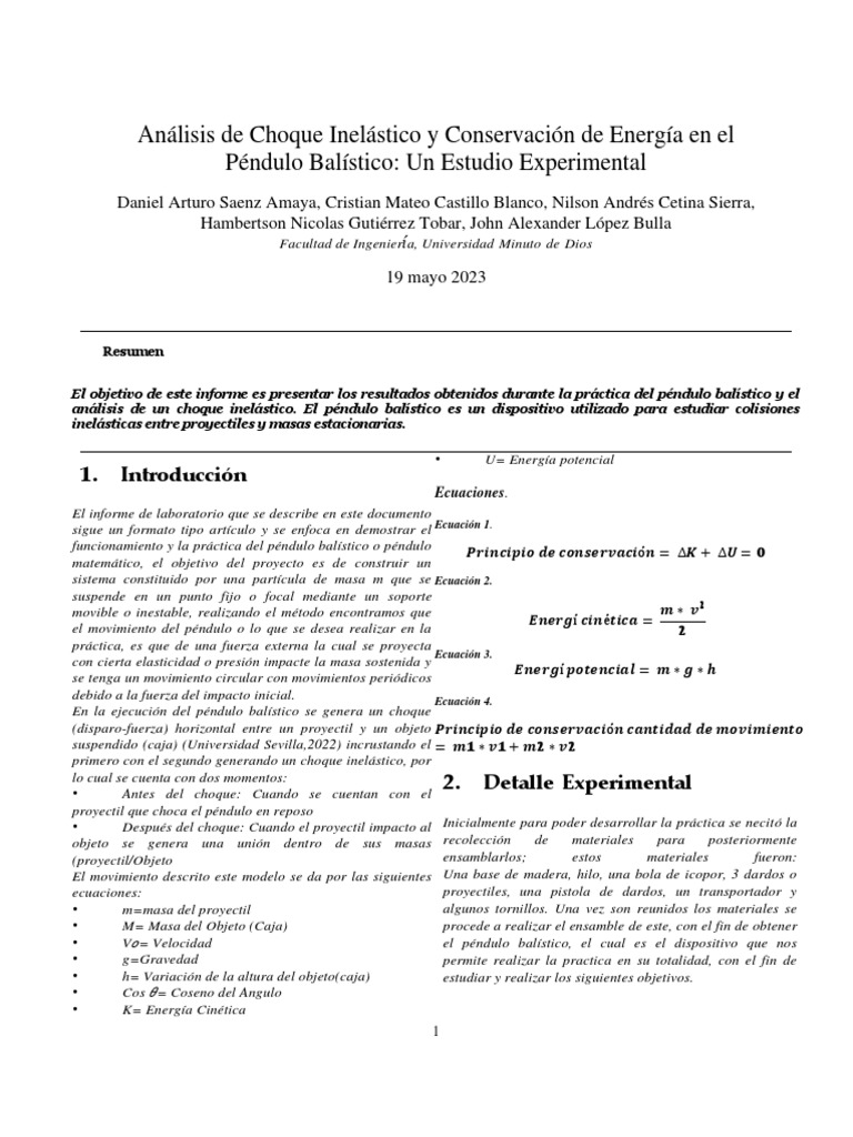 Estudio del Péndulo Balístico Casero | PDF | Proyectiles | Péndulo