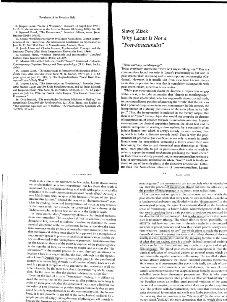 Zizek - Why Lacan Is Not A Post-Structuralist | PDF | Jacques Lacan ...