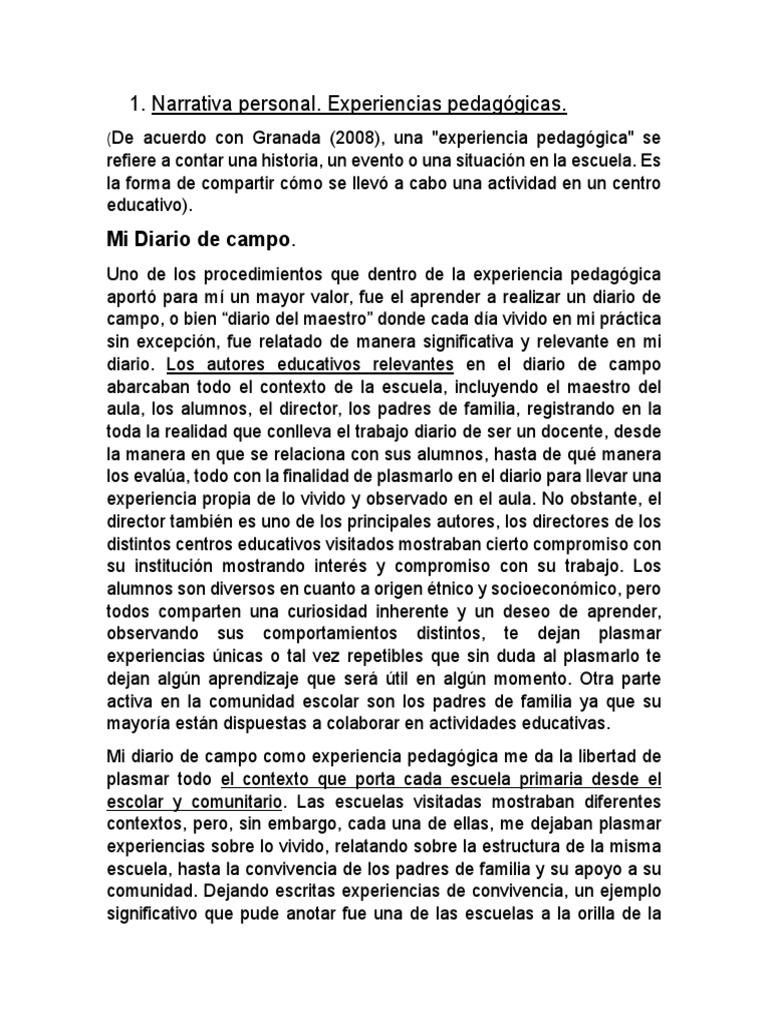 Narrativa personal. Experiencias pedagógicas. | PDF | Experiencia ...