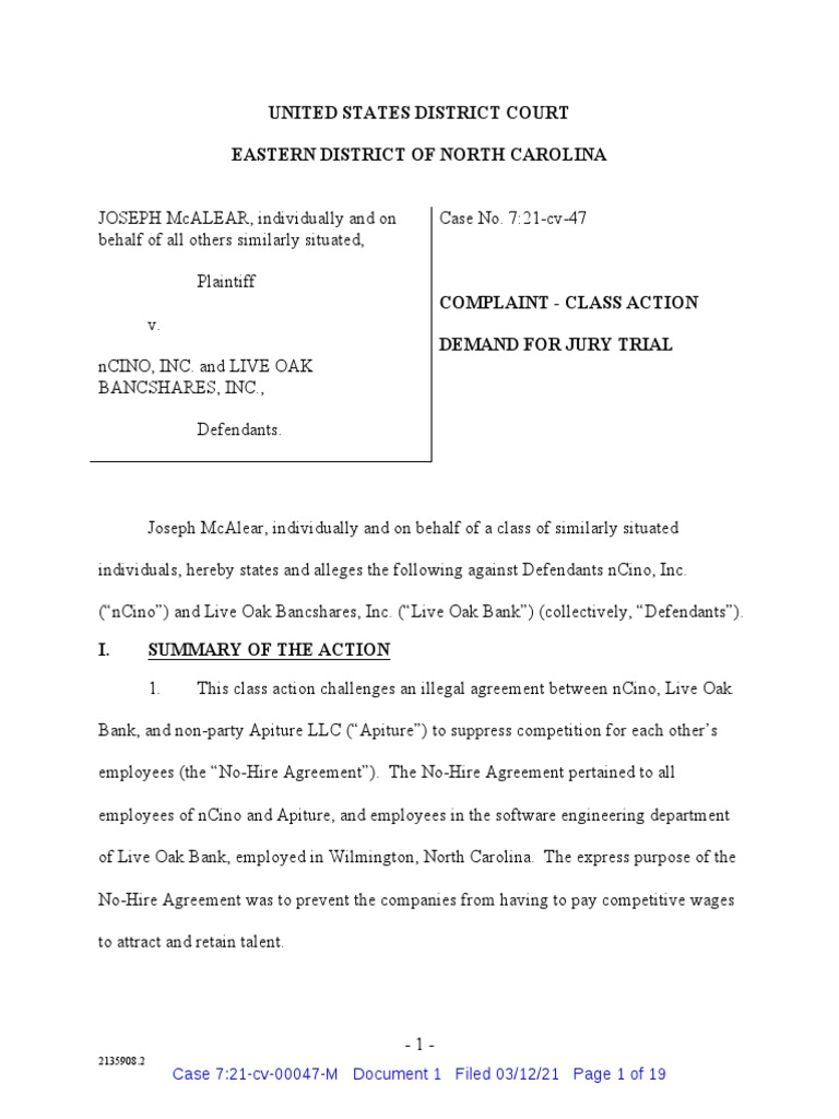 Joseph McAlear V. Ncino Complaint - Class Action Demand For Jury Trial ...