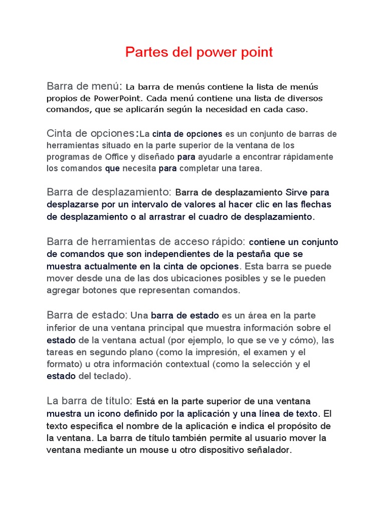 Partes Del Power Point | PDF | Ventana (informática) | Microsoft PowerPoint