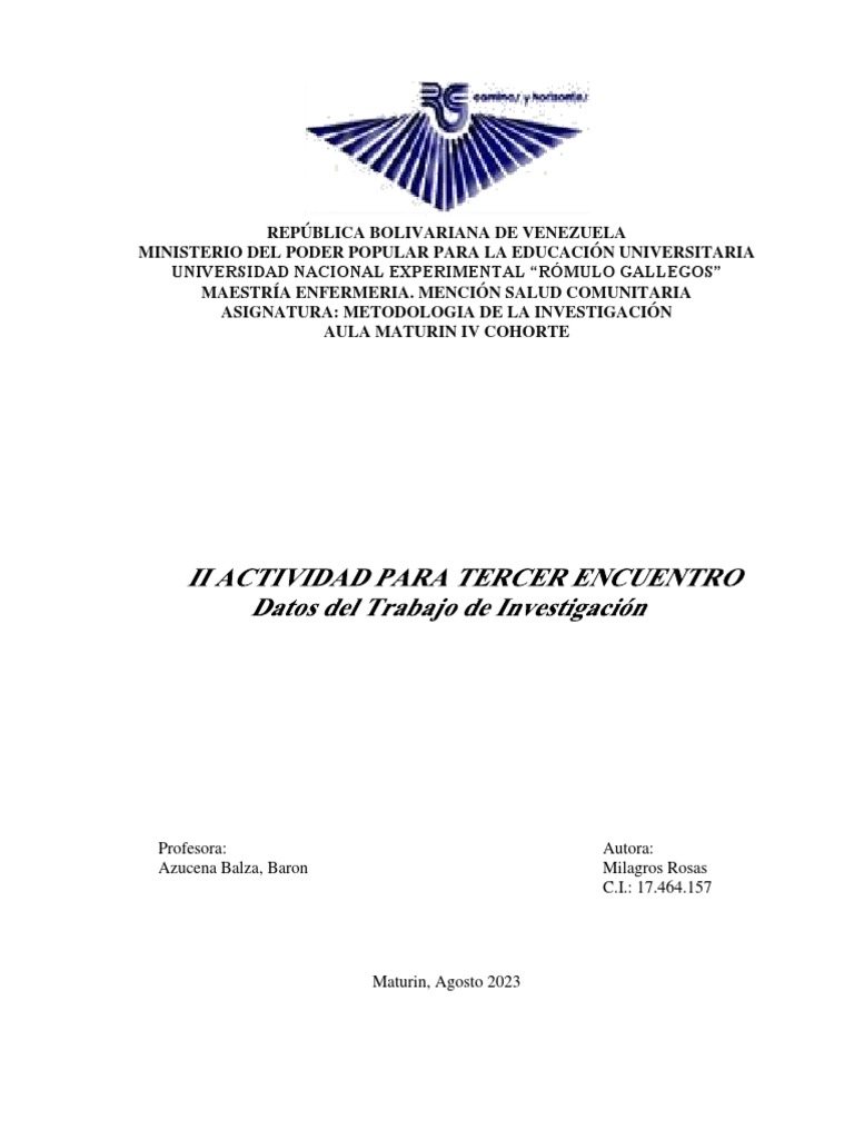 II ACTIVIDAD PARA TERCER ENCUENTRO Datos de Trabao de Grado | PDF ...