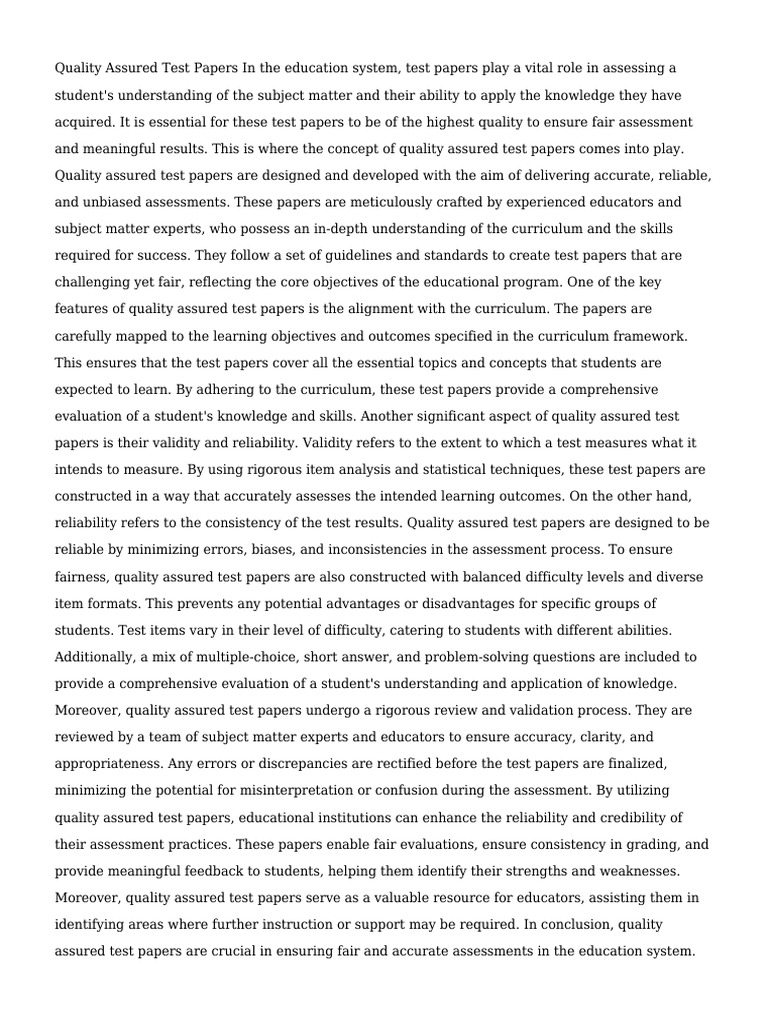 Narrative On Quality Assured Test Paper | PDF | Educational Assessment ...