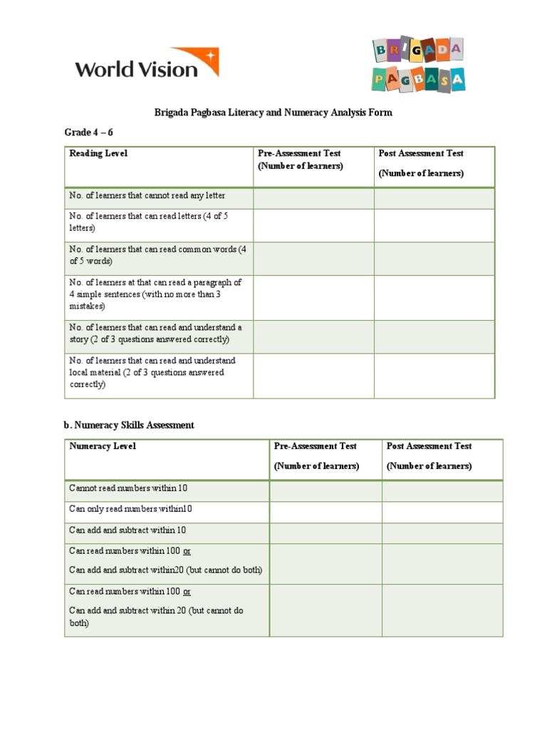 Literacy and Numeracy Assessment Record - Grade 4-6 | PDF