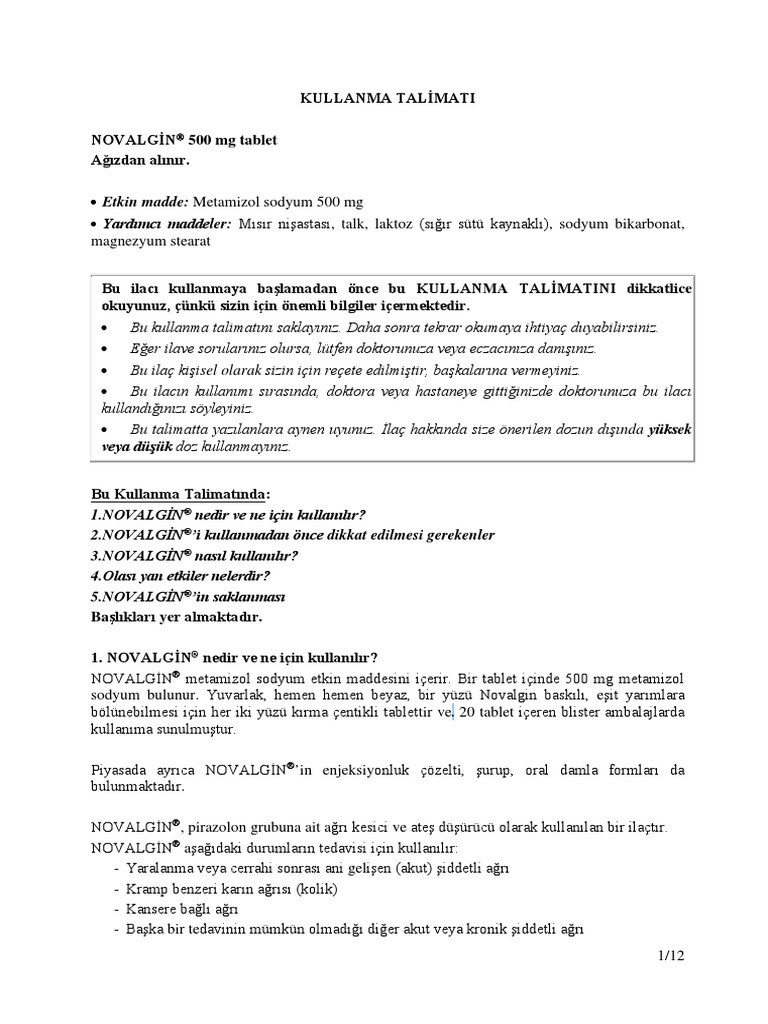 Novalgin 500mg Tablet KT | PDF