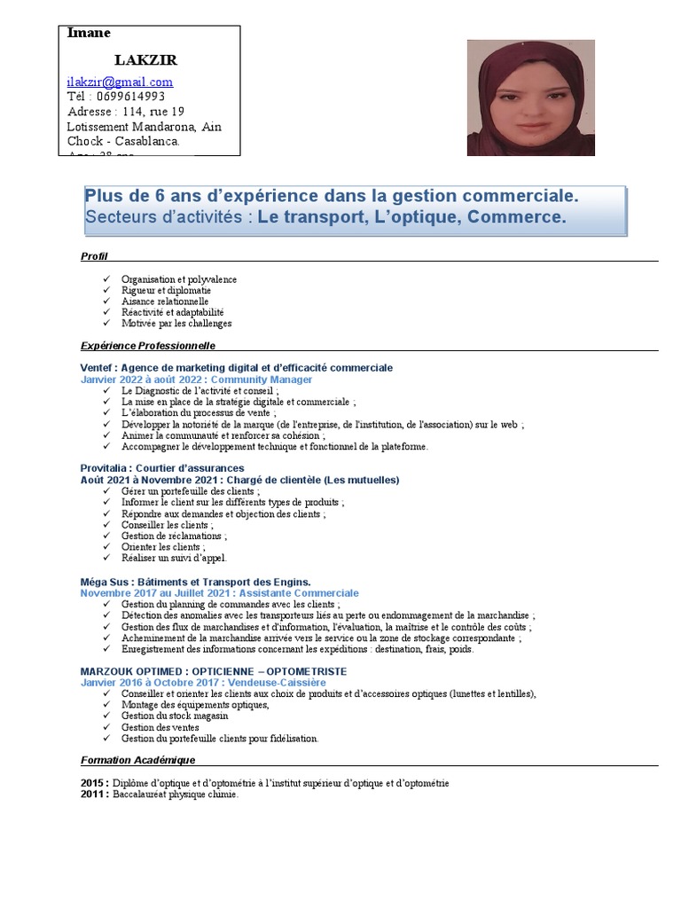 CV Imane Lakzir 2022 | PDF | Transport | Commercialisation