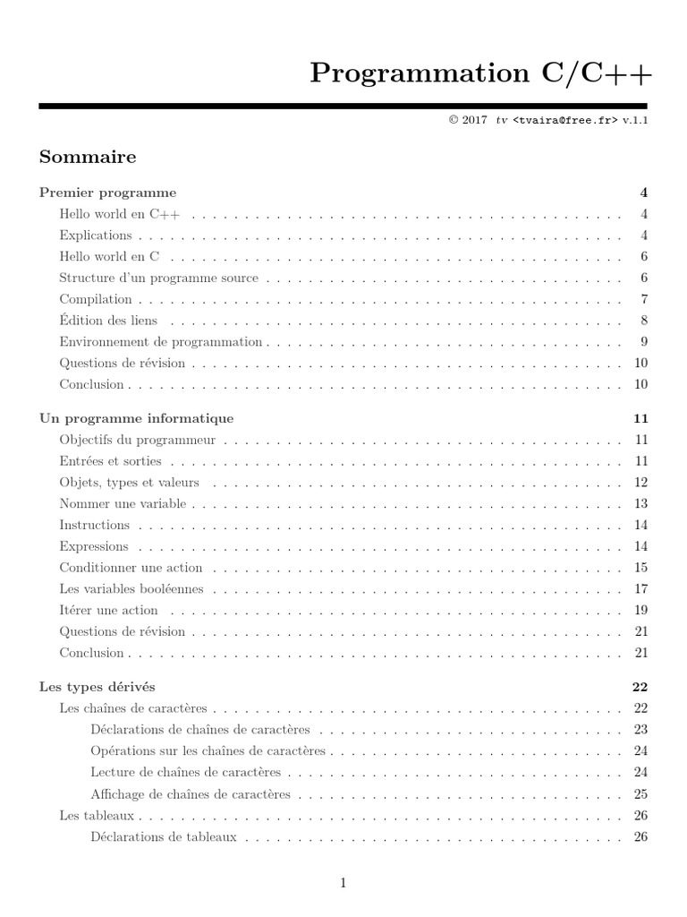 Programmation C/C++: Sommaire | PDF | Environnement de développement | Bibliothèque logicielle