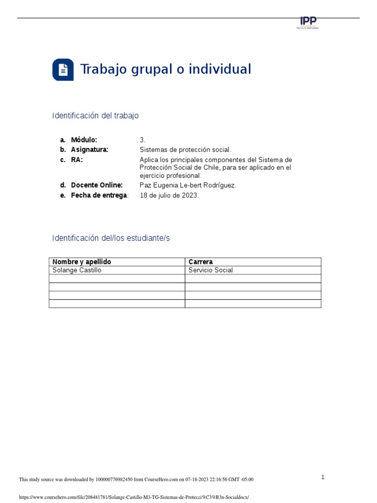 Solange Castillo M3 TG Sistemas de Protecci n Social.docx | PDF ...