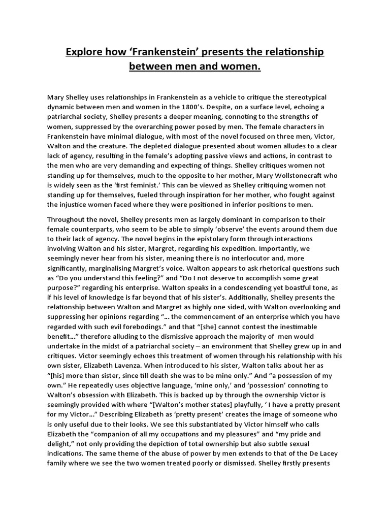 Essay On Relationships in Frankenstein | PDF | Frankenstein | Mary Shelley