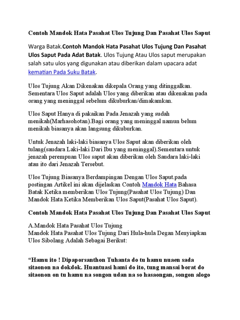 Contoh Mandok Hata Pasahat Ulos Tujung Dan Pasahat Ulos Saput | PDF