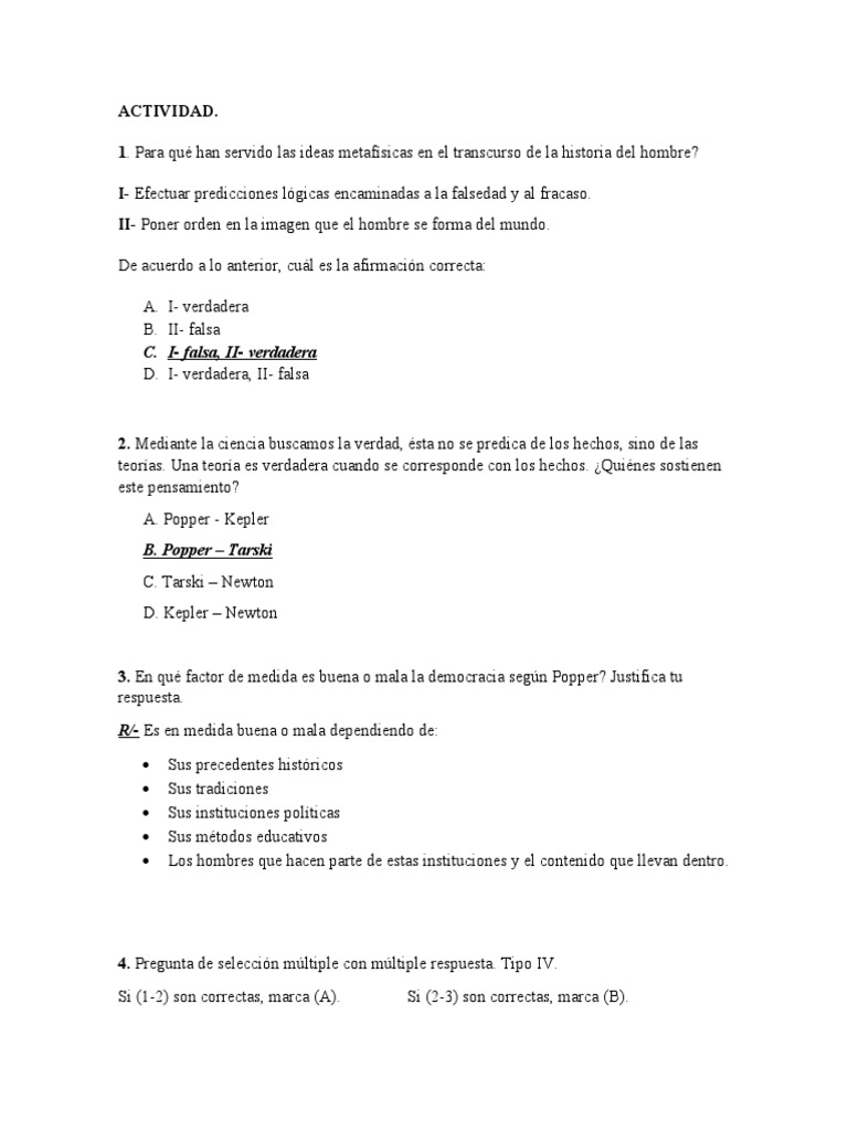 ACTIVIDAD | PDF | Karl Popper | Verdad