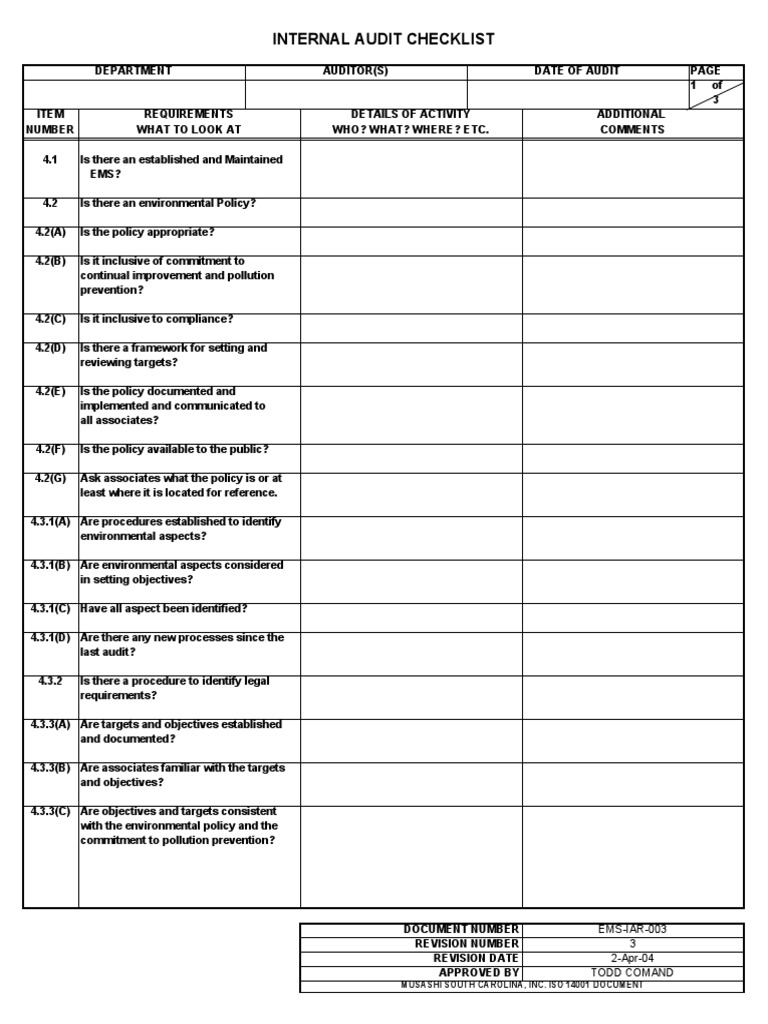 EHS Audit Checklist | PDF | Audit | Economies