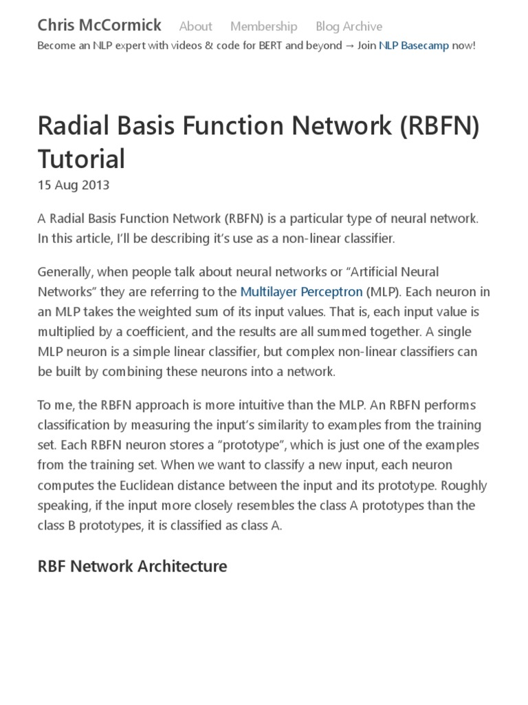 Radial Basis Function Network (RBFN) Tutorial Chris McCormick | PDF | Cluster Analysis | Normal ...