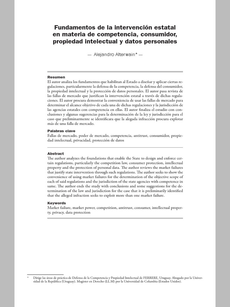 Fundamentos de La Intervención Estatal en Materia de Competencia, C ...