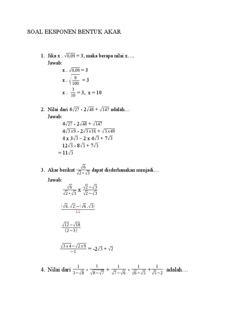 Soal Eksponen Bentuk Akar | PDF