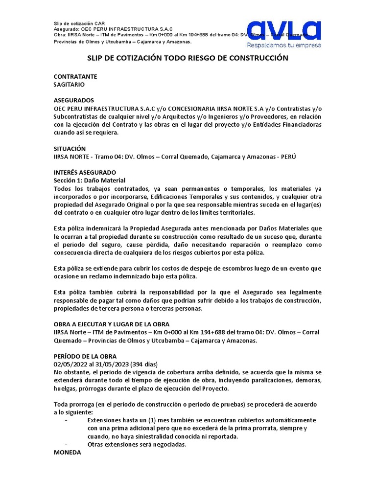 Cot CAR AVLA - Sagitario | PDF | Póliza de seguros