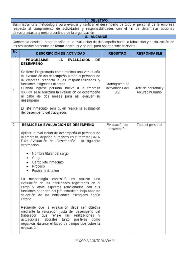 Procedimiento Evaluacion de Desempeño | PDF | Evaluación | Evaluación de desempeño