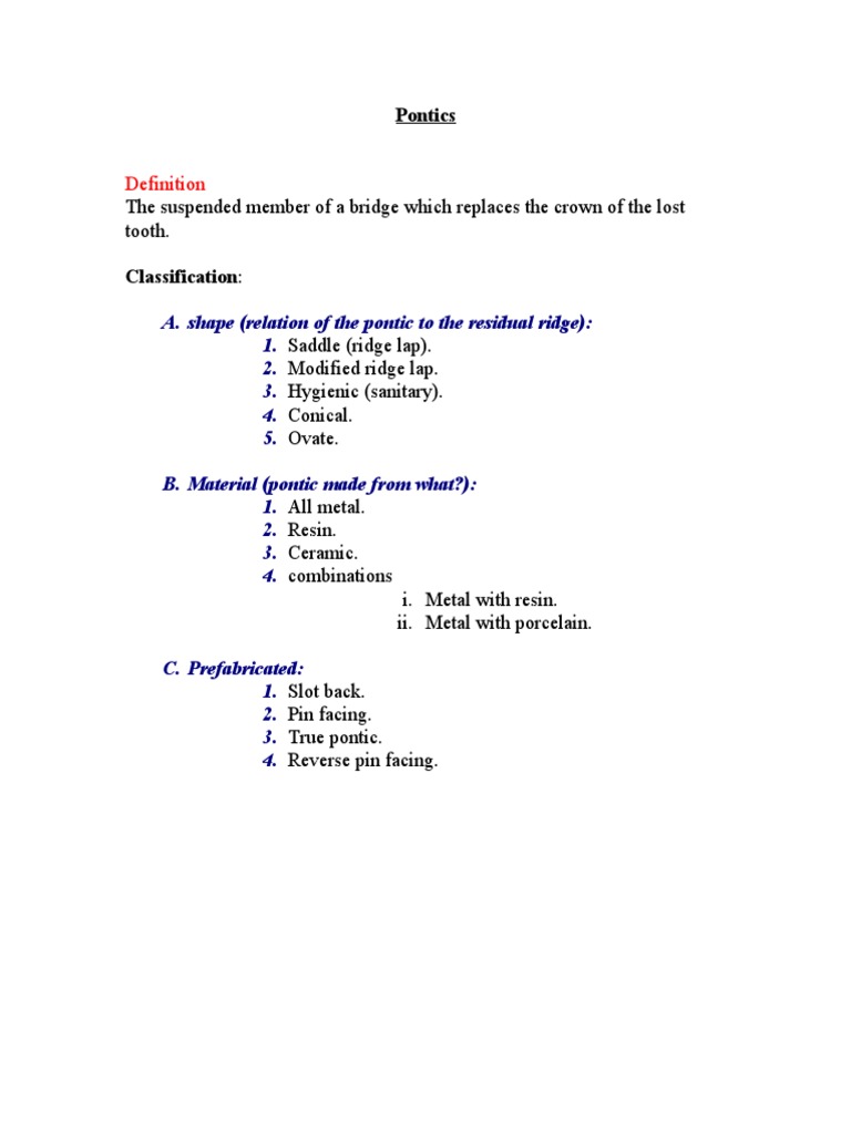01 Pontics | PDF | Dentistry Branches | Mouth