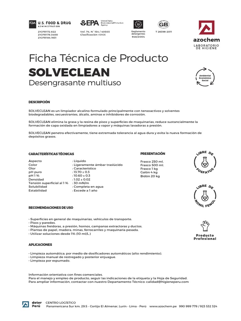 FT Detergente Solv | Descargar gratis PDF | Agua | Detergente