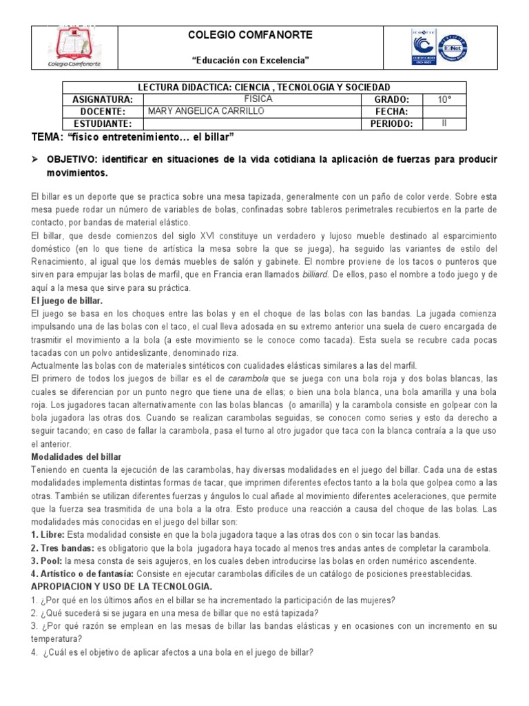 Lectura Didactica Fisica 10 2P | PDF | Cue Sports | Juegos de pelota