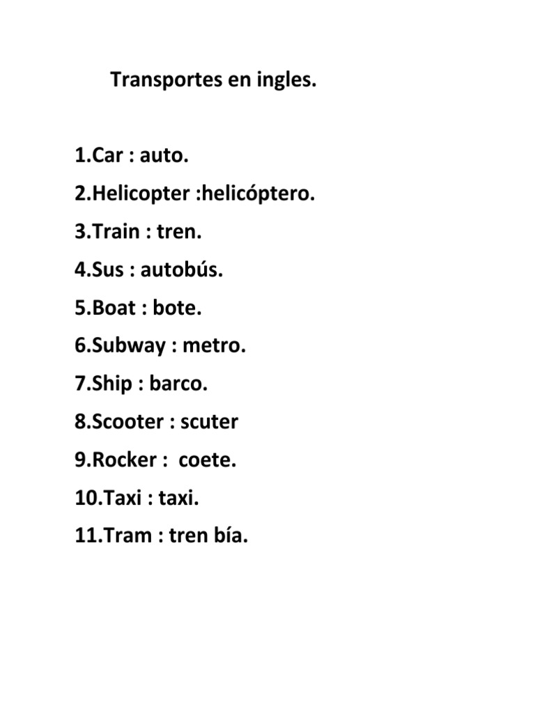 Medios de Transporte en Inglés y Español | PDF