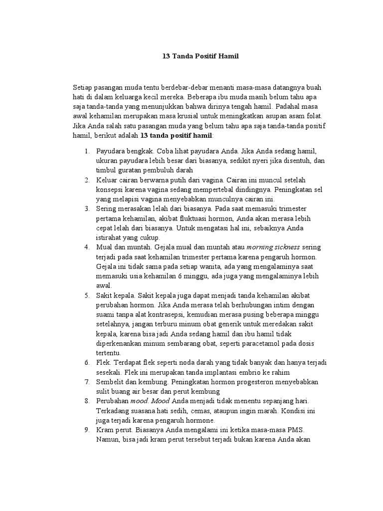 13 Tanda Positif Hamil | PDF