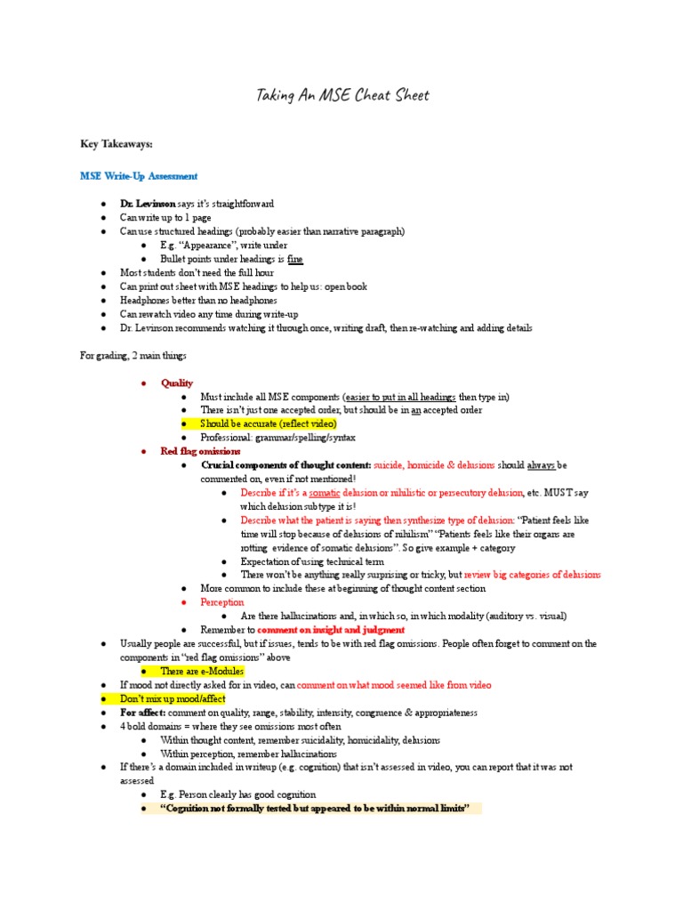 MSE Cheat Sheet for Effective Write-Ups | PDF | Abnormal Psychology ...