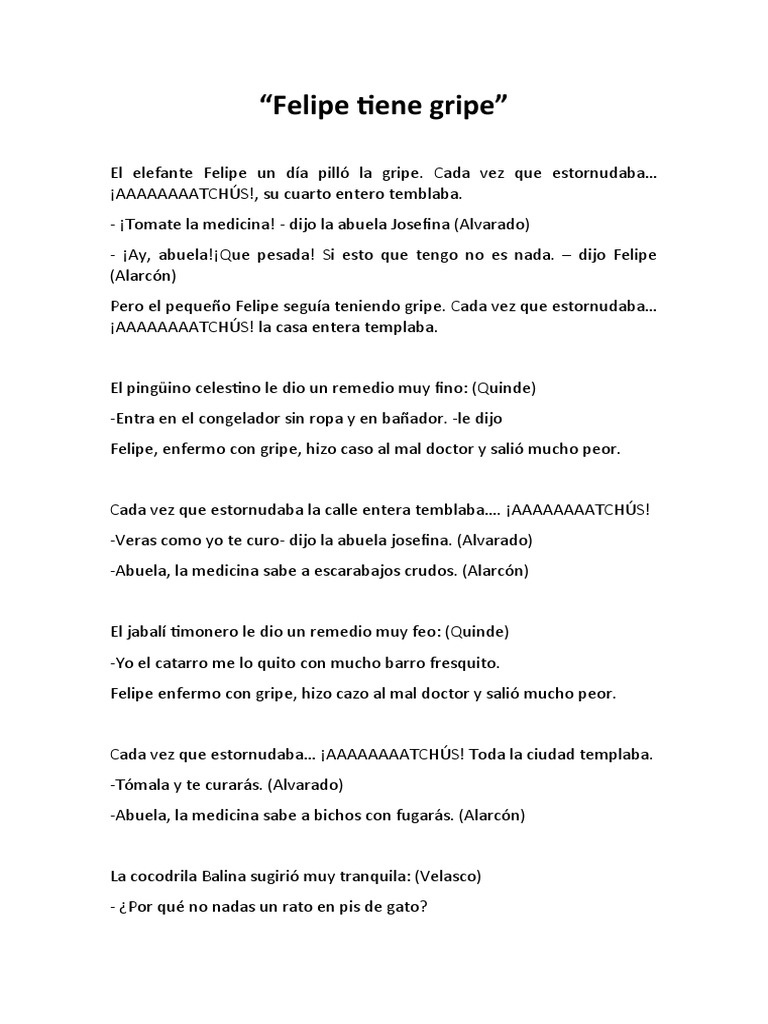 Felipe tiene gripe y se cura | PDF
