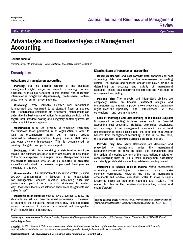 Advantages and Disadvantages of Management Accounting | PDF ...