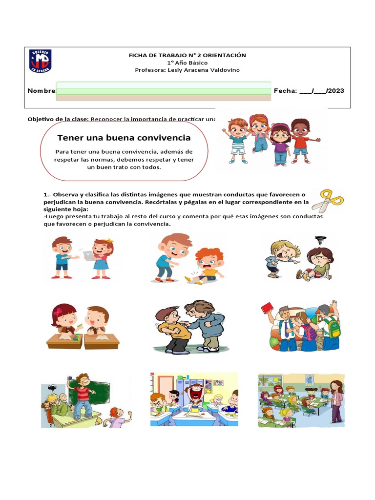 ORIENTACION Ficha N°2 Importancia de Tener Una Buena Convivencia | PDF
