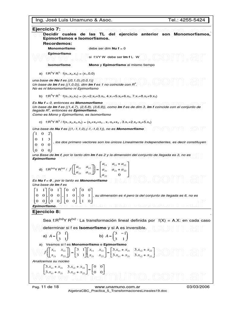 Algebra - AlgCBC Prac 5 TranLin19 Ejerc07al08 | PDF | Álgebra | Teoría de la categoría
