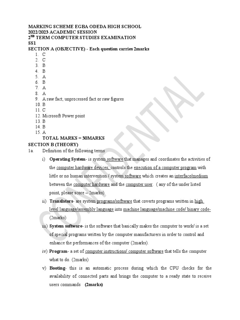 SS1 Computer Studies Exam 2023 | PDF | Programming | Computer Program