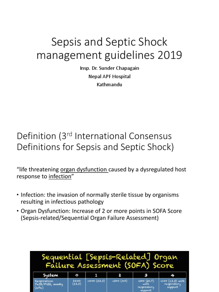 Sepsis and Septic Shock Management Guidelines 2019: Insp. Dr. Sunder ...