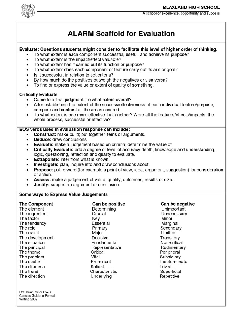 ALARM Scaffold for Evaluation Writing | PDF | Evaluation | Argument