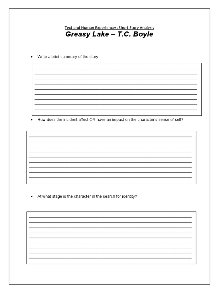 Greasy Lake Analysis Sheet | PDF | Psychological Concepts | Psychology