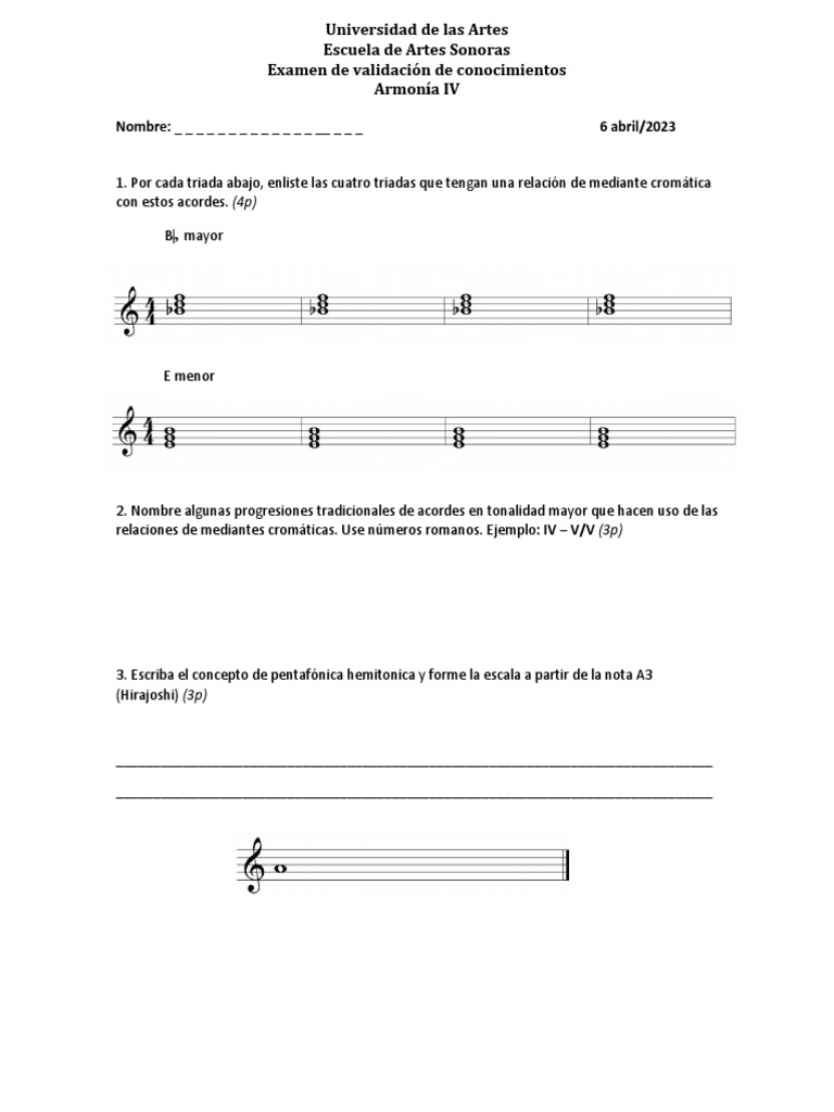 Examen Validacion ARMONIA 4 | PDF