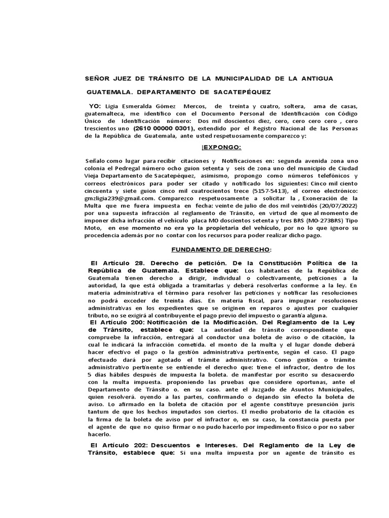 Solicitud de Exoneración de Multa | PDF | Guatemala | Multa (pena)