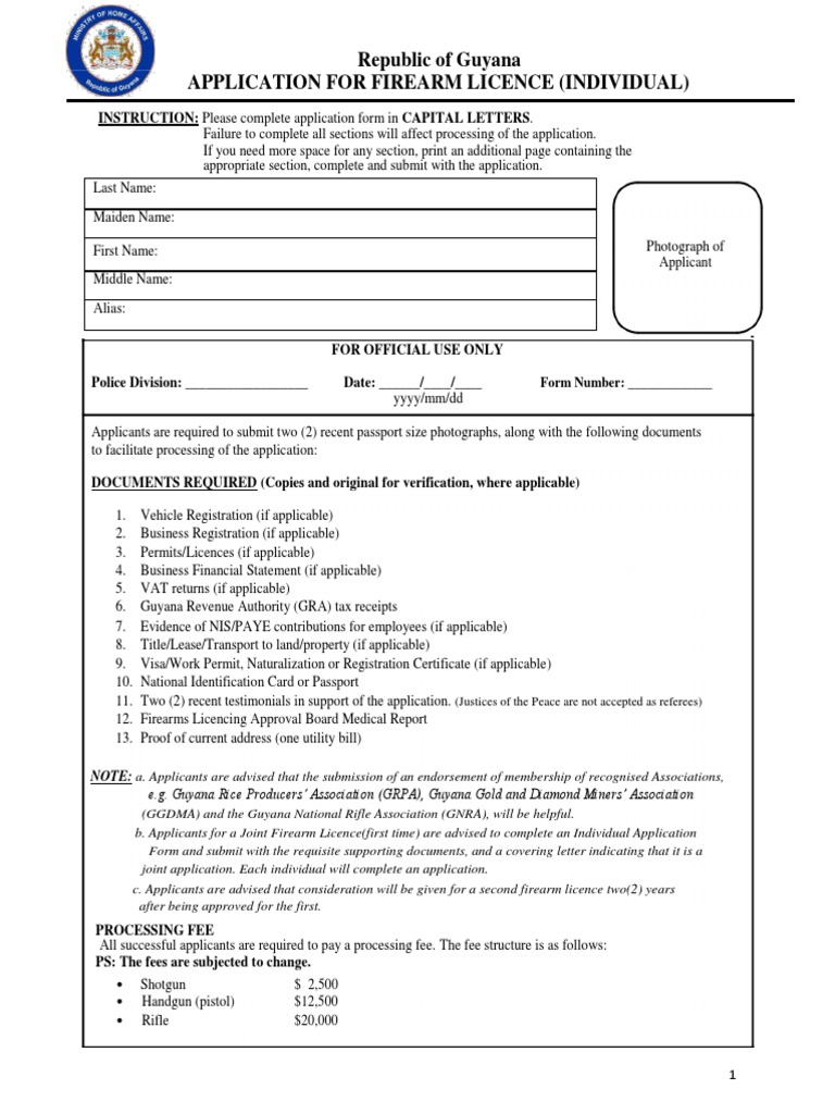 Application For A Firearm Individual | PDF | Identity Document | Justice