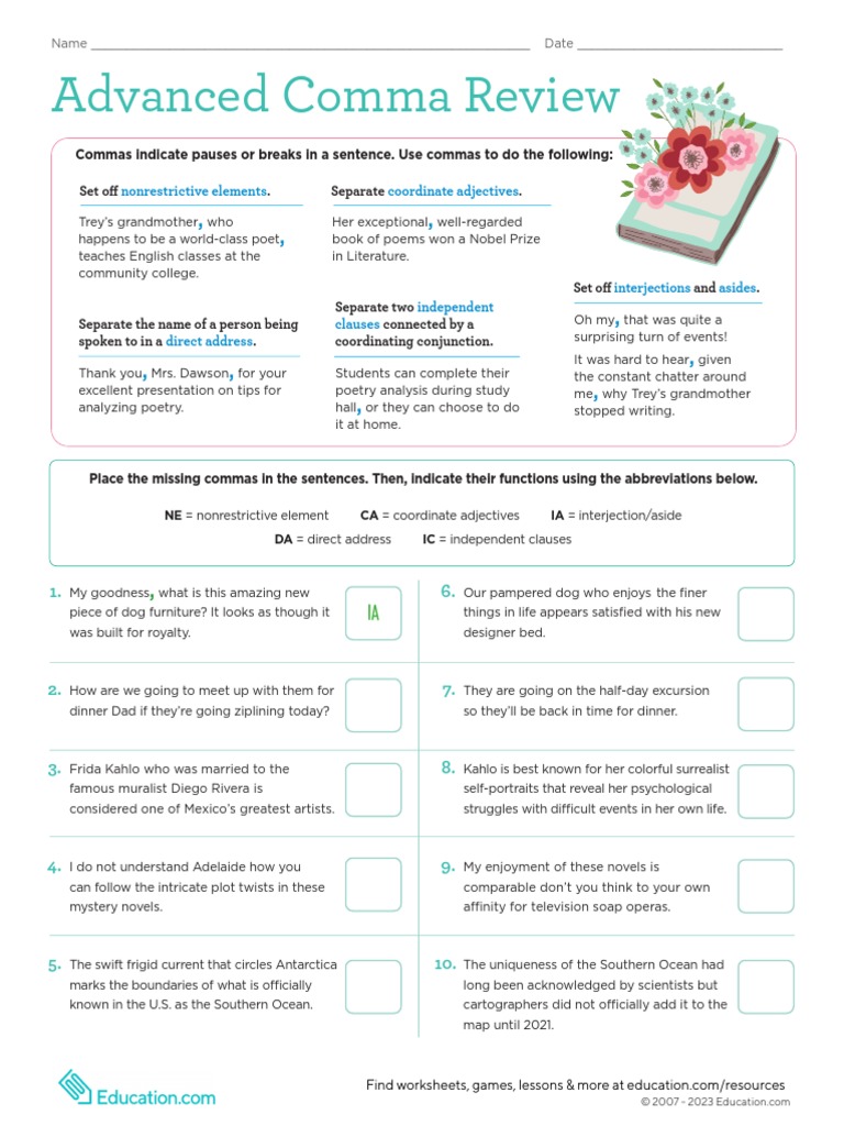 Advanced Comma Review | PDF | Comma | Linguistics