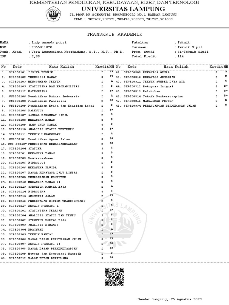 Transkrip Sementara | PDF