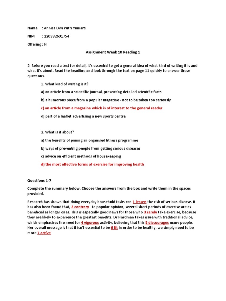 Assignment Week 10 Reading 1 | Download Free PDF | Verb