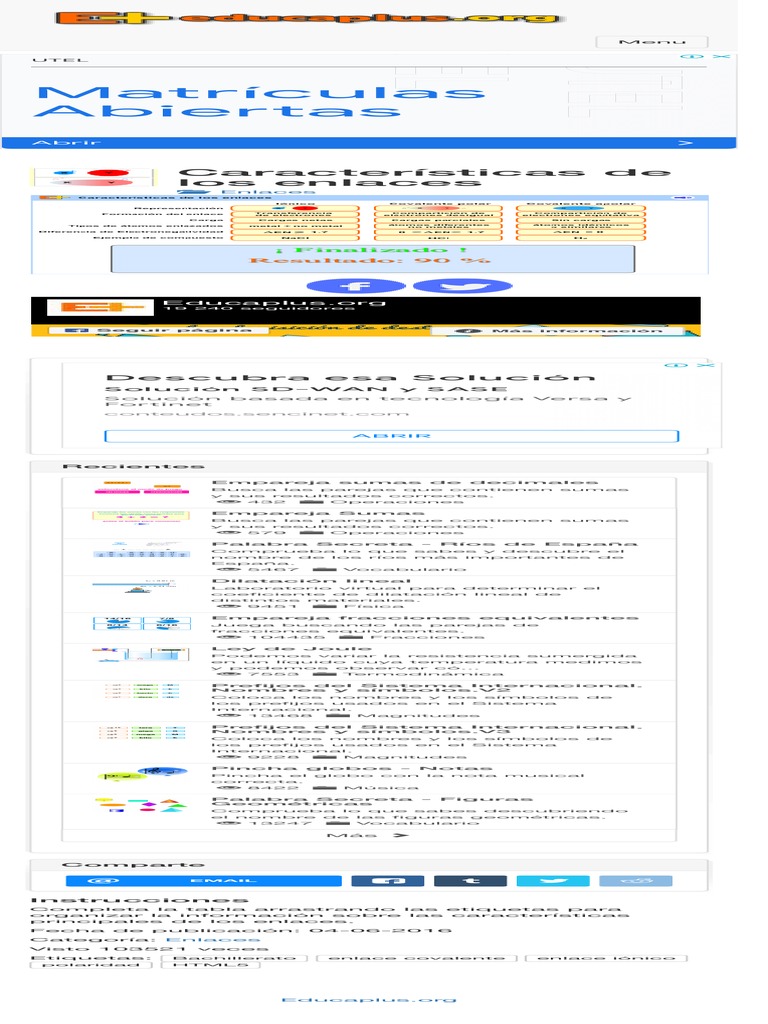 Características de Los Enlaces Educaplus | PDF | Enlace químico | Materiales
