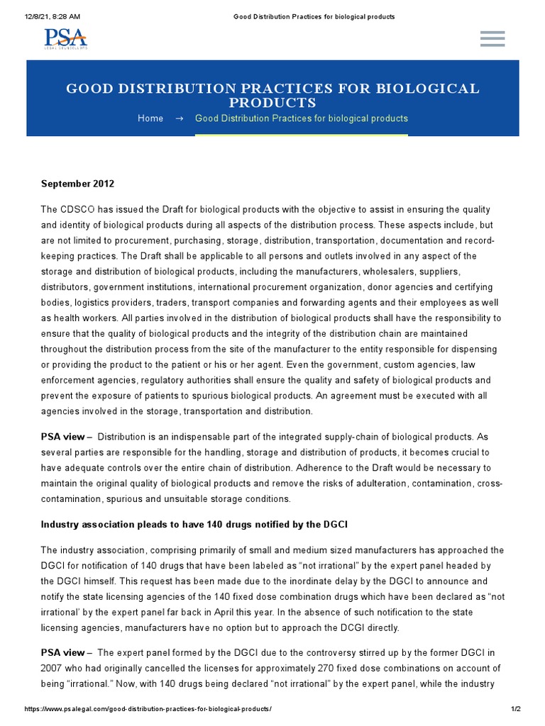 Good Distribution Practices for Biologics | PDF | Supply Chain | Business