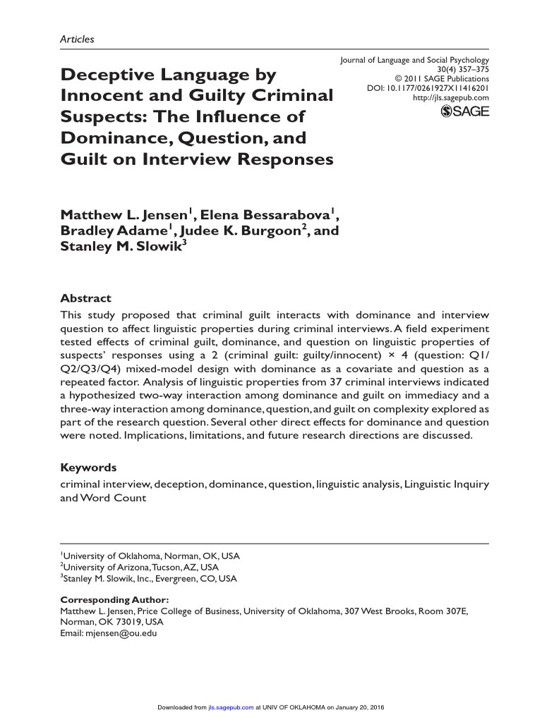 Deceptive Language by Innocent and Guilt | PDF | Linguistics | Polygraph