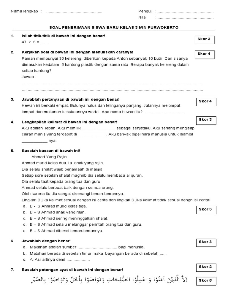 Soal Kelas 2 Naik Kelas 3 | PDF
