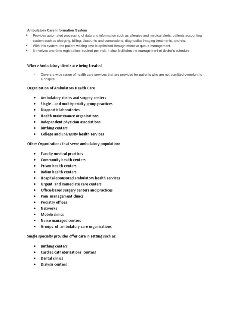 Ambulatory Care Information System | PDF | Clinic | Health Care